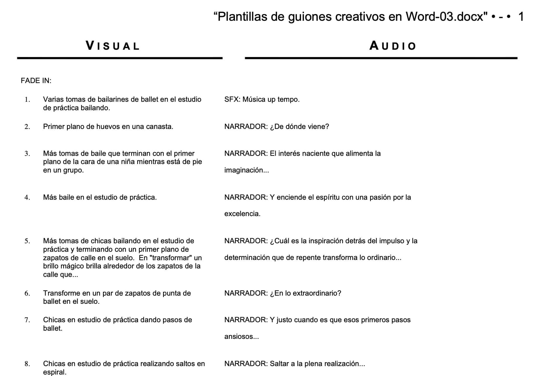 Plantillas de guiones creativos en Word - Descarga gratis